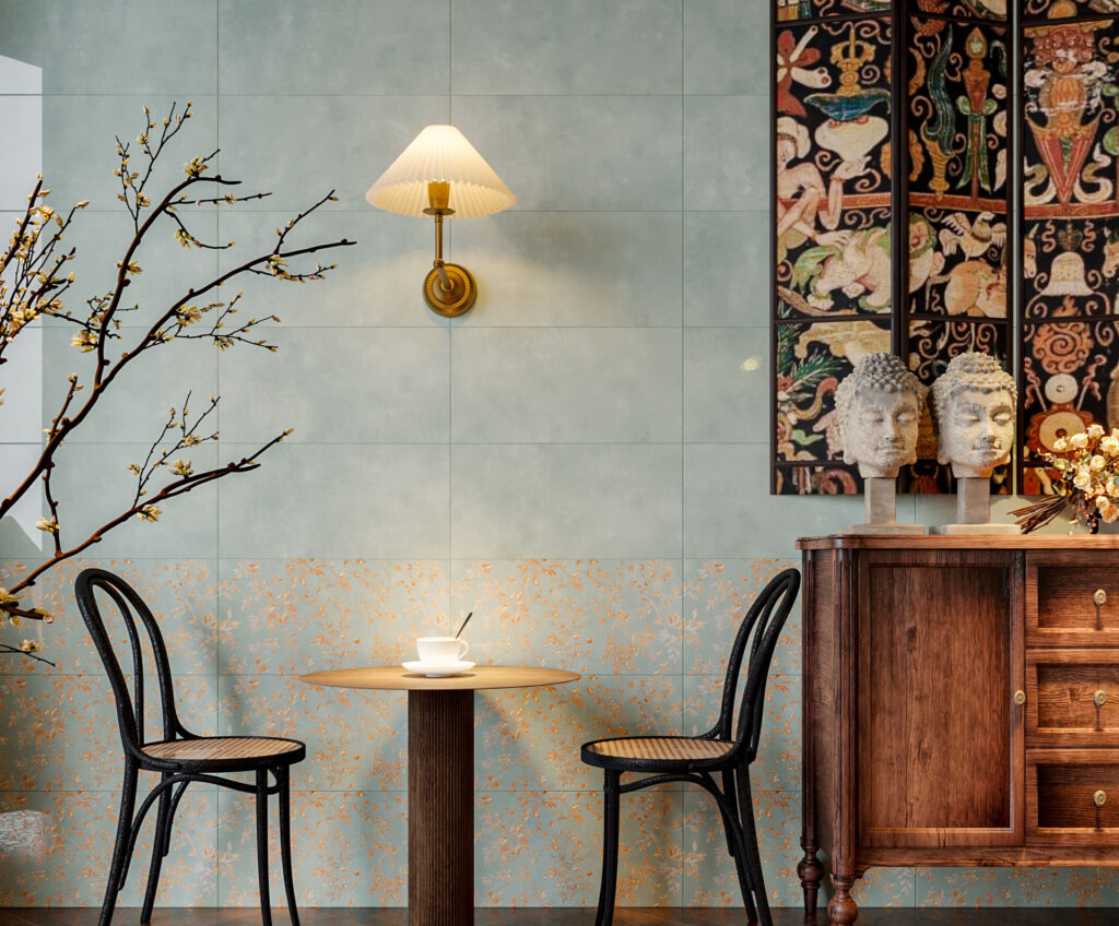 215 Series - Green Metallic Leaf Design Wall Tiles | Timex Ceramic